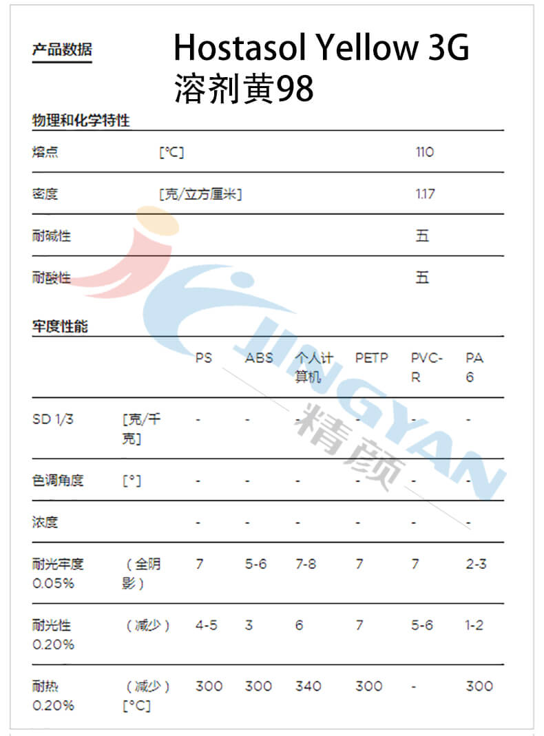科莱恩3G黄耐高温荧光染料CLARIANT Hostasol 3G溶剂黄98_精颜化工